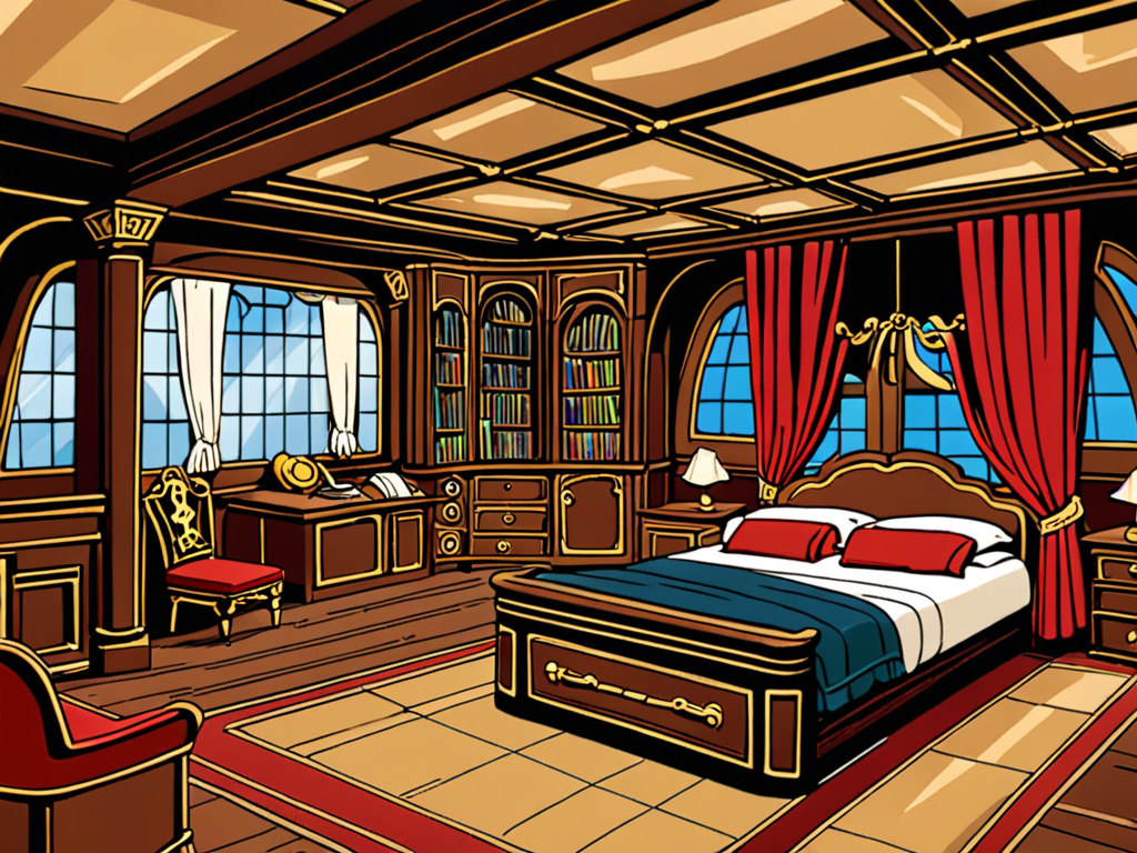 Interior of a deсk of the pirate Captain Hook's ship from the cartoon ...