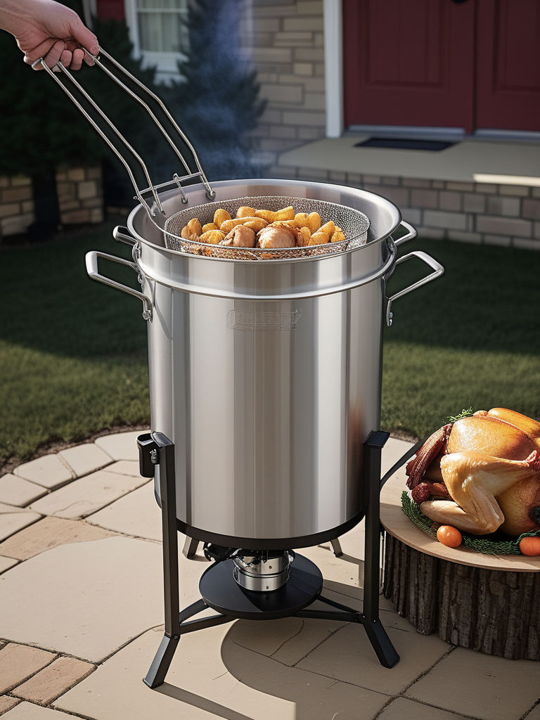 Outdoor Cooking Delight: A Large Pot of Golden Fried Food Ready to Enjoy