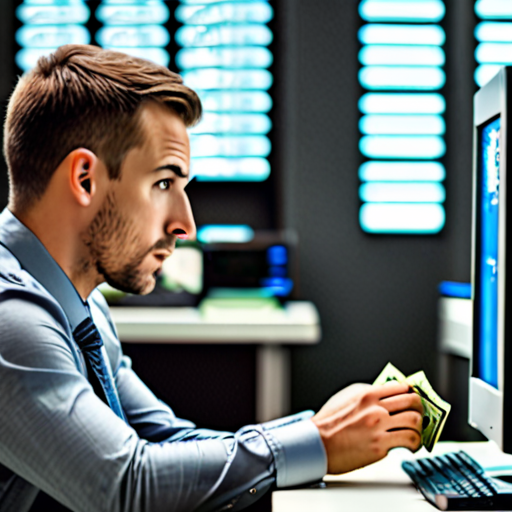 man from behind using a computer with money next to him and a siphon in ...