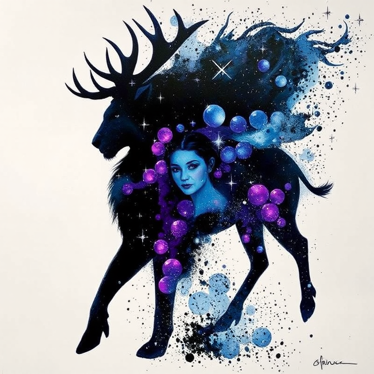 Enchanting Fusion of Nature and Spirit: A Mystical Moose and Woman
