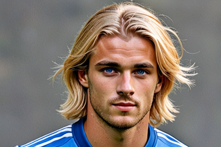create a soccer player called Theo with blond hair and blue eyes