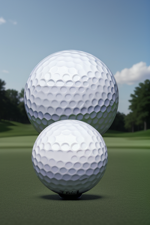 Two Golf Balls of Different Sizes on a Lush Green Course