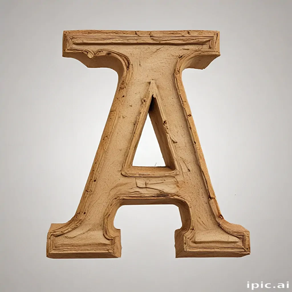 Stylized Wooden Letter A with Intricate Textures and Unique Design Elements