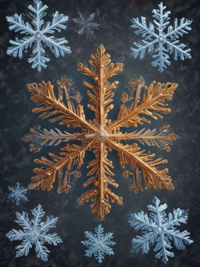 Intricate Snowflakes Displaying Unique Patterns Against a Dark Background