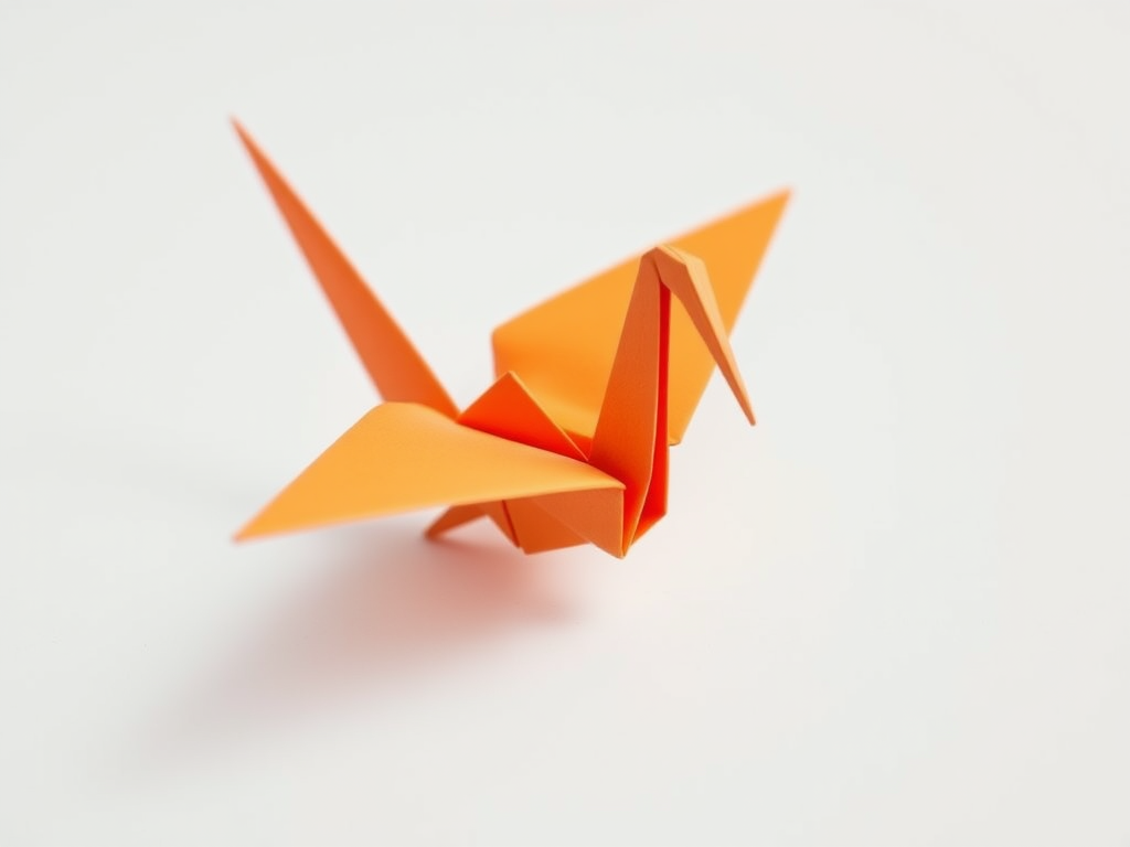 Beautifully Crafted Orange Origami Crane Symbolizing Peace and Hope in Art