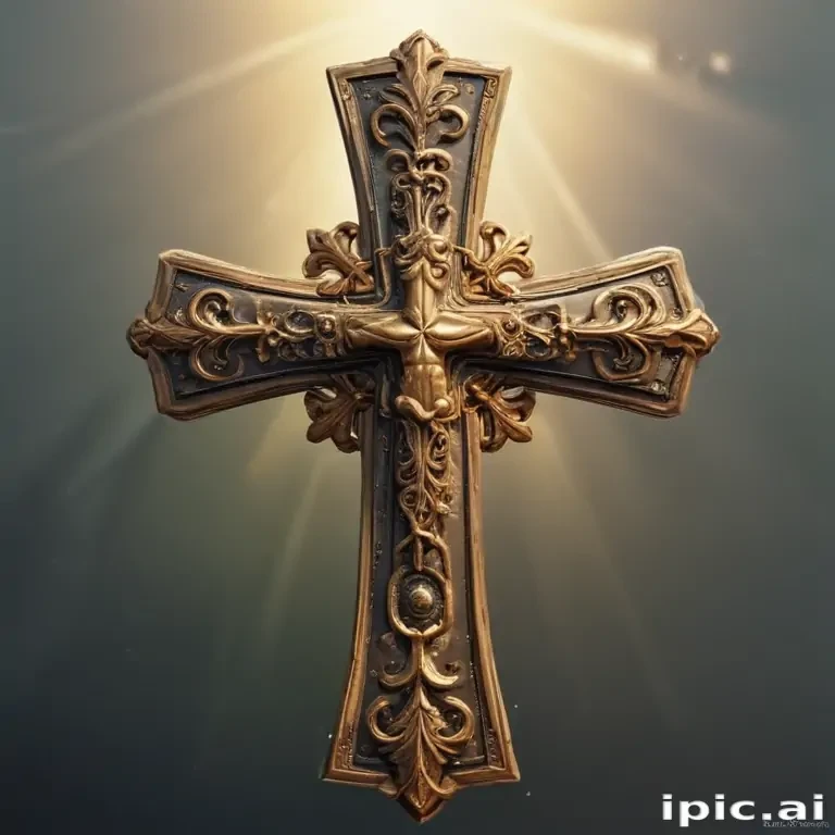 Intricately Designed Ornate Cross Illuminated by Radiant Light Background