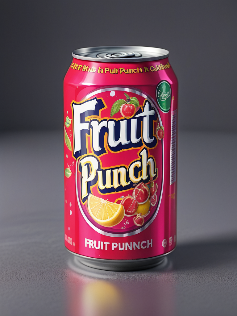 Vibrant Fruit Punch Can Displaying Refreshing Flavorful Drink Options
