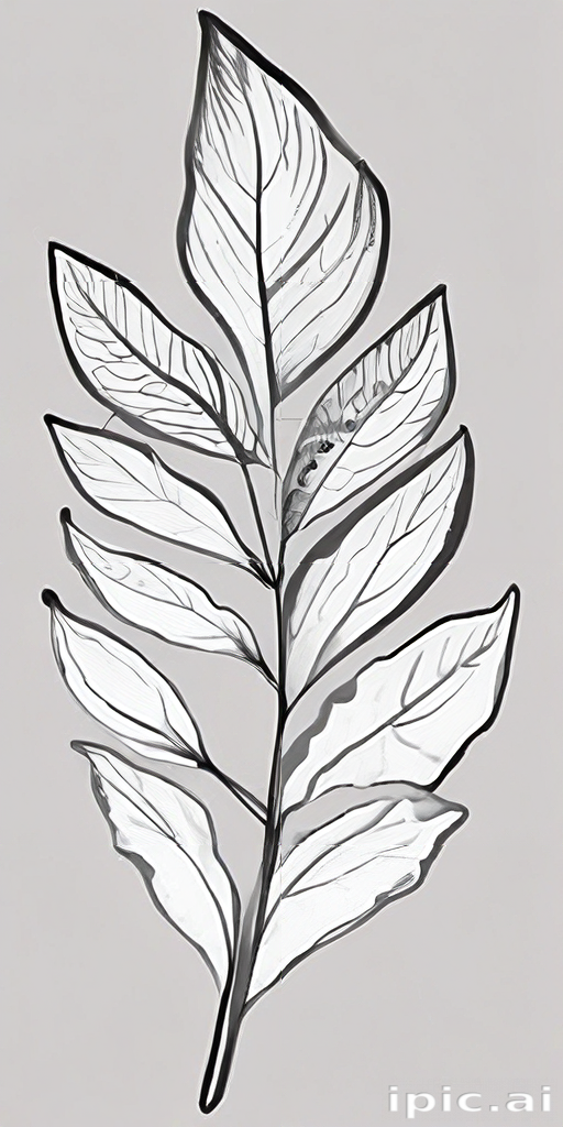 Delicate Botanical Illustration of a Leaf with Intricate Veins and Shapes