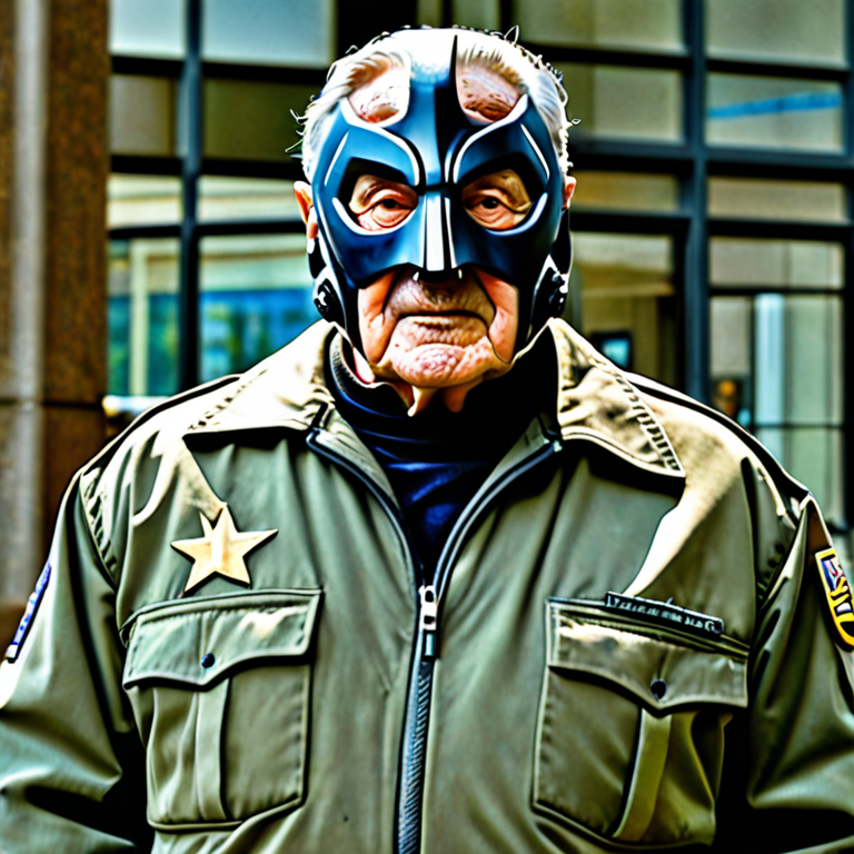 George Soros as senior citizen as Bane in uniform