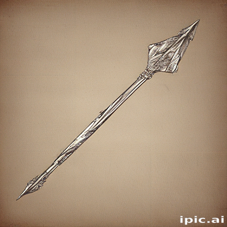Intricately Designed Spear with a Sharp Metal Tip and Wooden Shaft