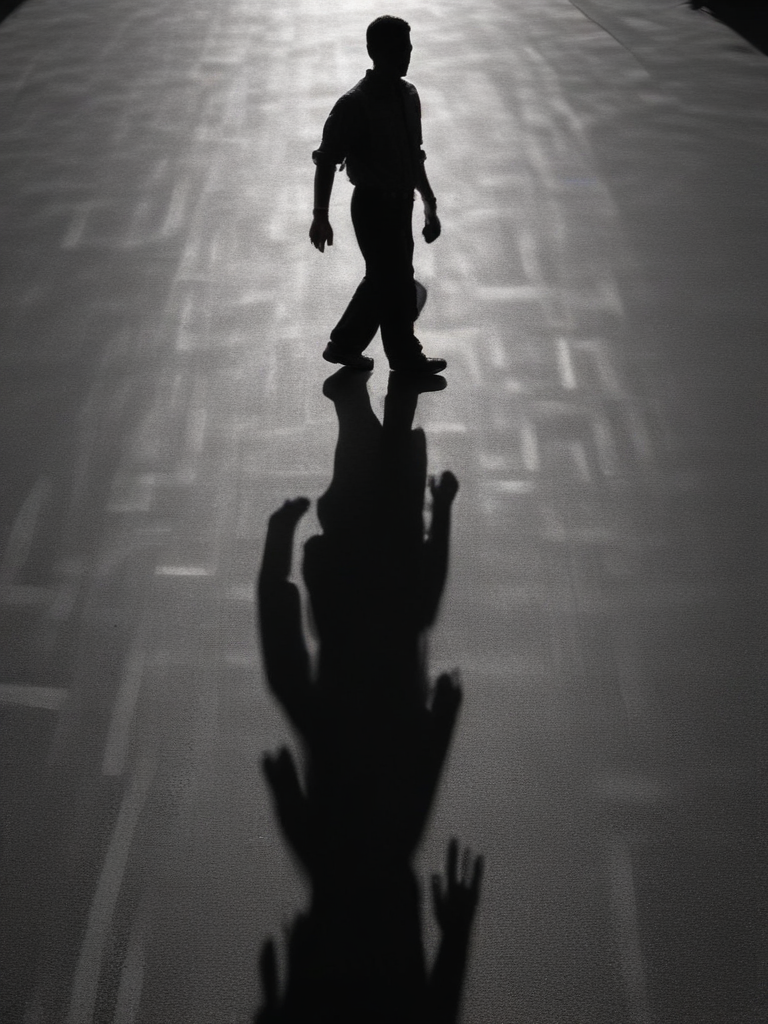 Man Walking Alone Casting Intriguing Shadows on the Ground Below