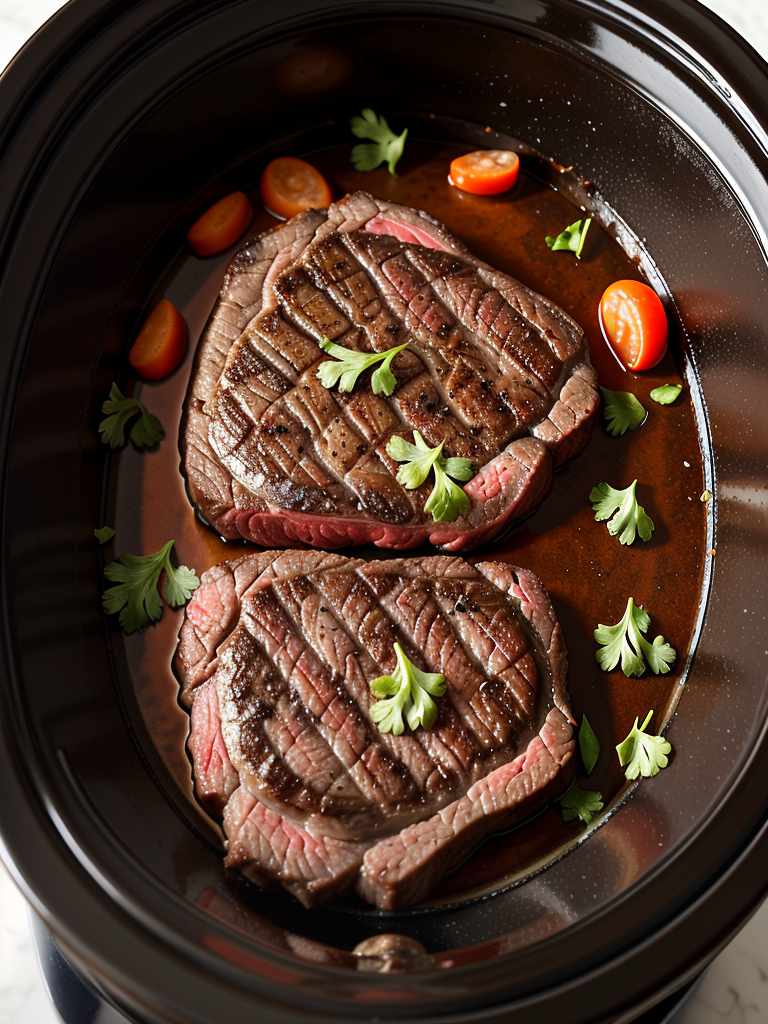 Slow-Cooked Steak with Fresh Herbs and Cherry Tomatoes in a Crockpot