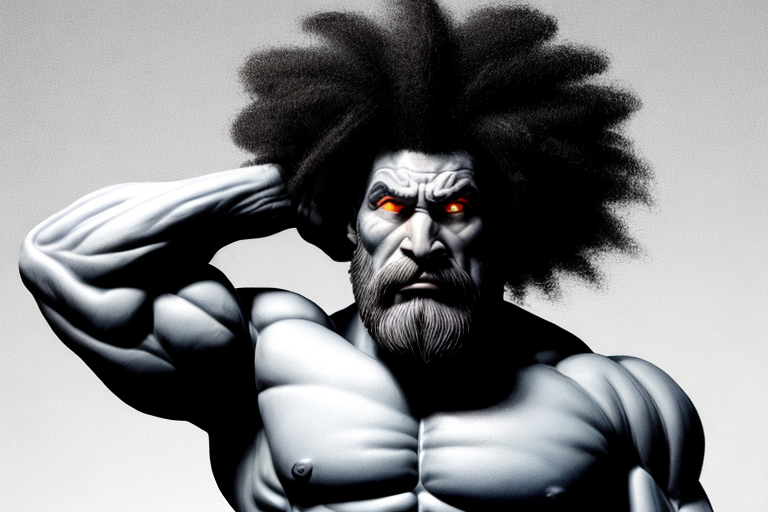 A strong, large, man with a curly head, and one eye on his forehead