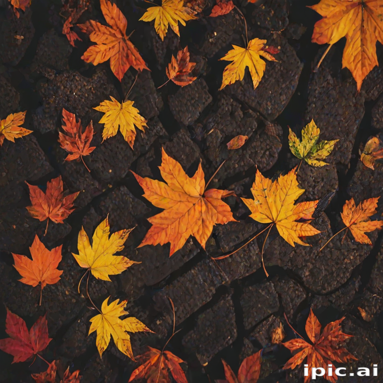 Autumn Leaves in Vibrant Colors Resting on Cracked Earth Background.