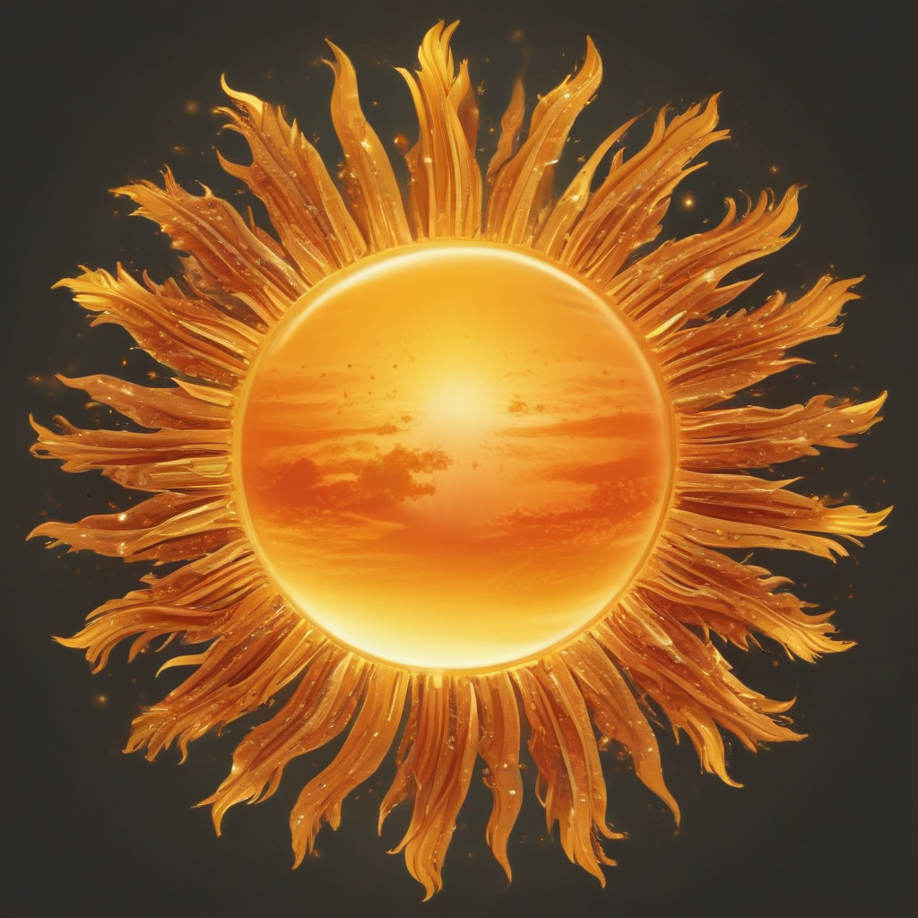 Radiant Sun with Flowing Golden Rays Illuminating the Dark Sky