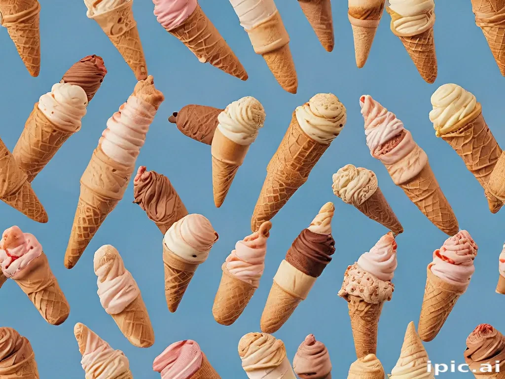 A Colorful Array of Delicious Ice Cream Cones Against a Blue Background