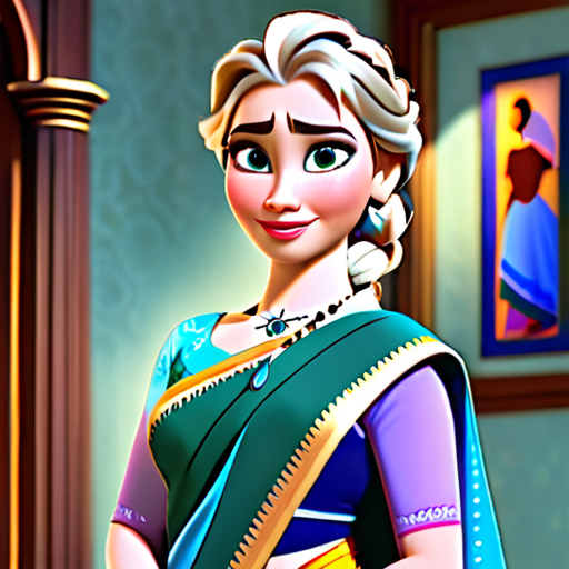Elsa hug Anna in saree indian smile frozen disney smile look at camera ...