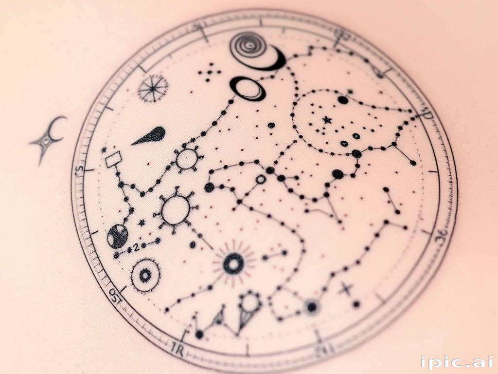 Intricate Celestial Tattoo Featuring Constellations and Cosmic Symbols ...