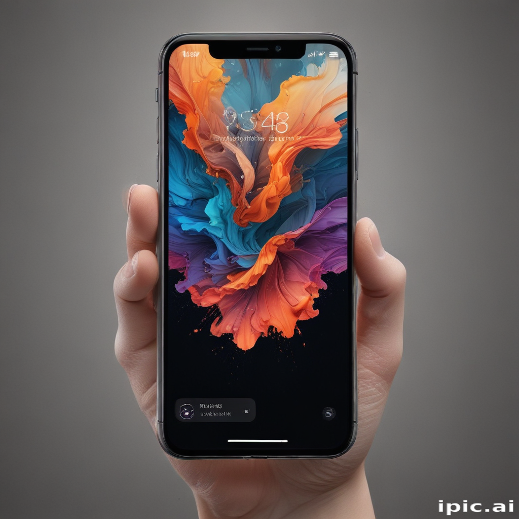 Hand Holding Smartphone with Vibrant Abstract Wallpaper Displaying ...