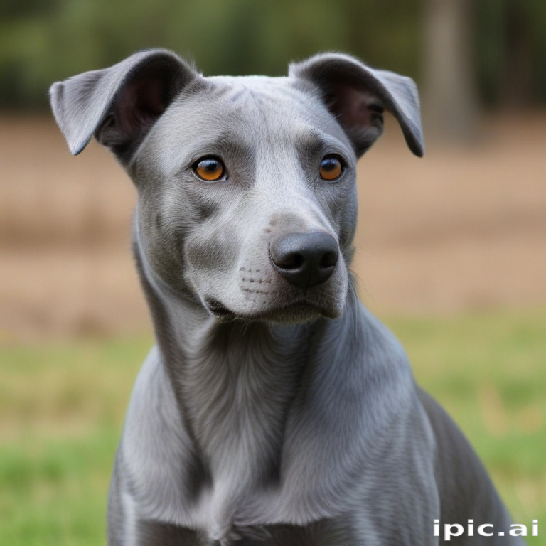 A Beautiful Gray Dog with Bright Eyes Posing in Nature.