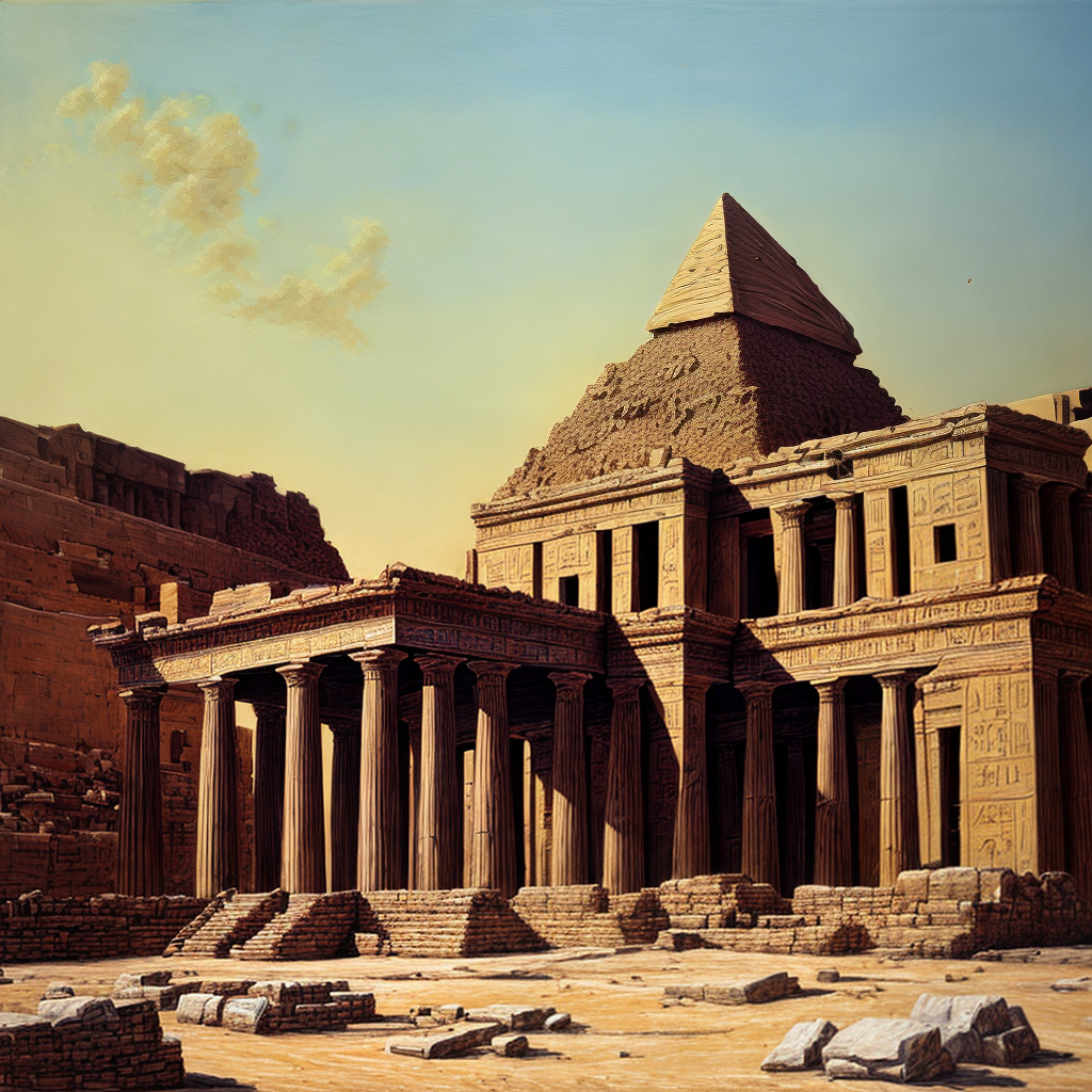 oil painting of unfinished Egypt building from bible