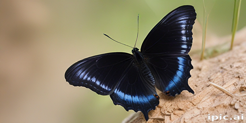 A Stunning Close-Up of a Black Butterfly with Iridescent Blue Wings