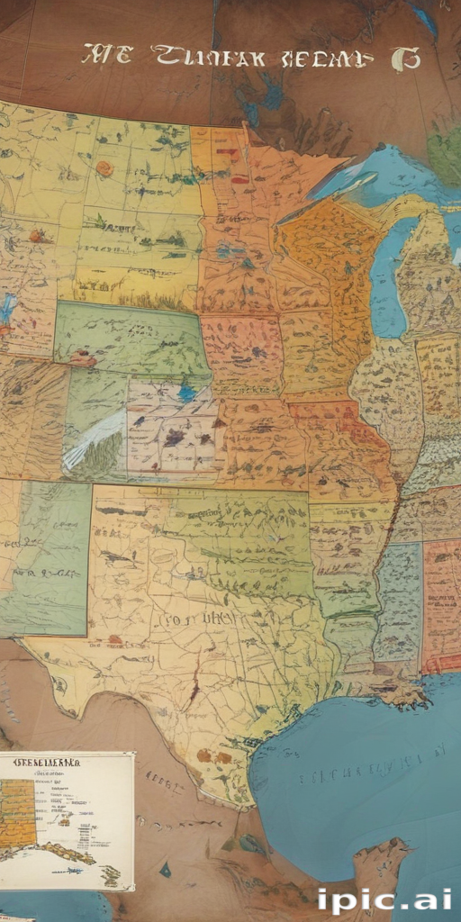 Historical Map of the United States Showcasing State Borders and ...