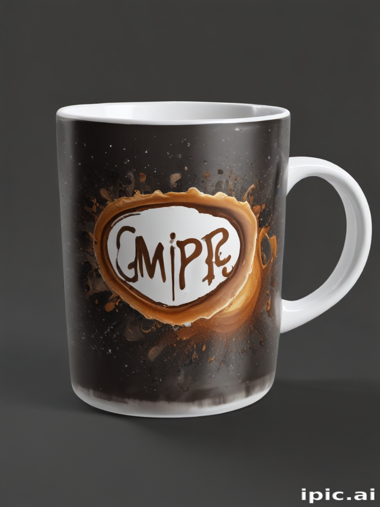 Creative Coffee Mug Design Featuring Unique Artistic Splash and Bold Logo