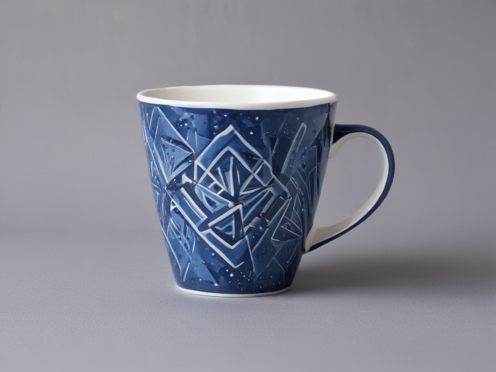art fiction triangular coffee cup in blue