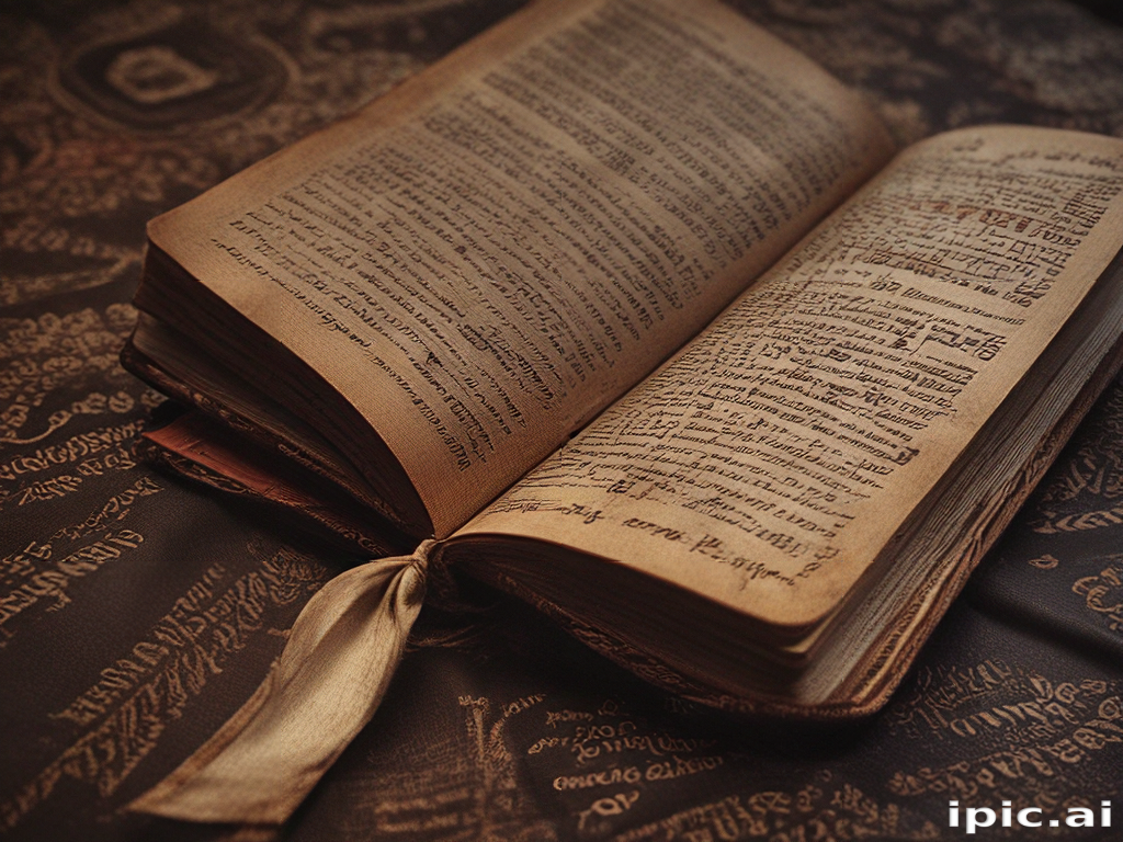 An Ancient Open Book Displaying Intricate Text and Decorative Pages.