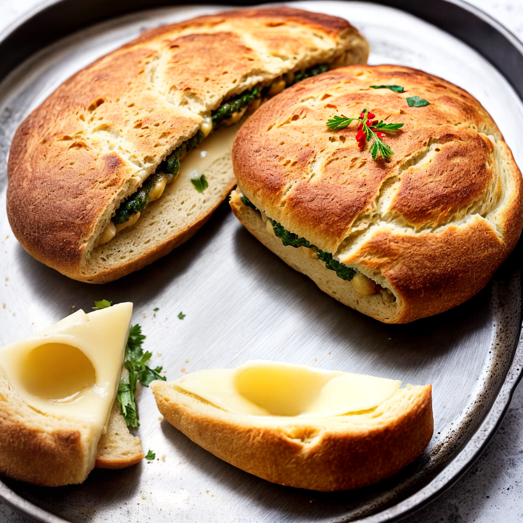 Bread stuffed with minced meat in the shape of a circle. Place it on ...