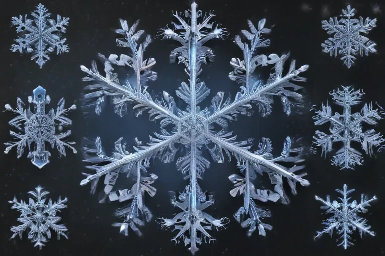 Intricate Designs of Uniquely Shaped Snowflakes Against a Dark Background