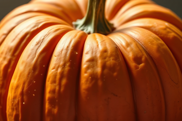 Close Up View Of A Vibrant Orange Pumpkin With Textured Ridges