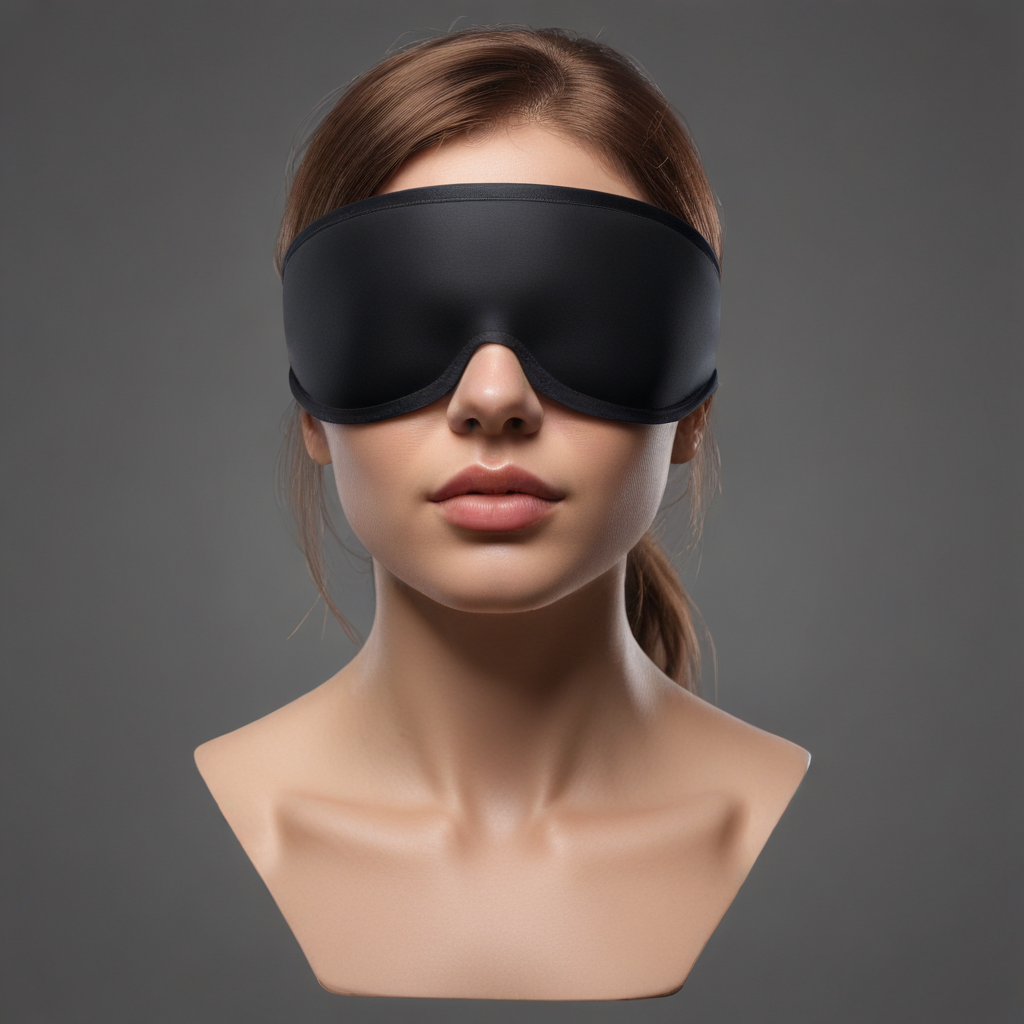 Portrait of a Woman Wearing a Black Sleep Mask for Relaxation