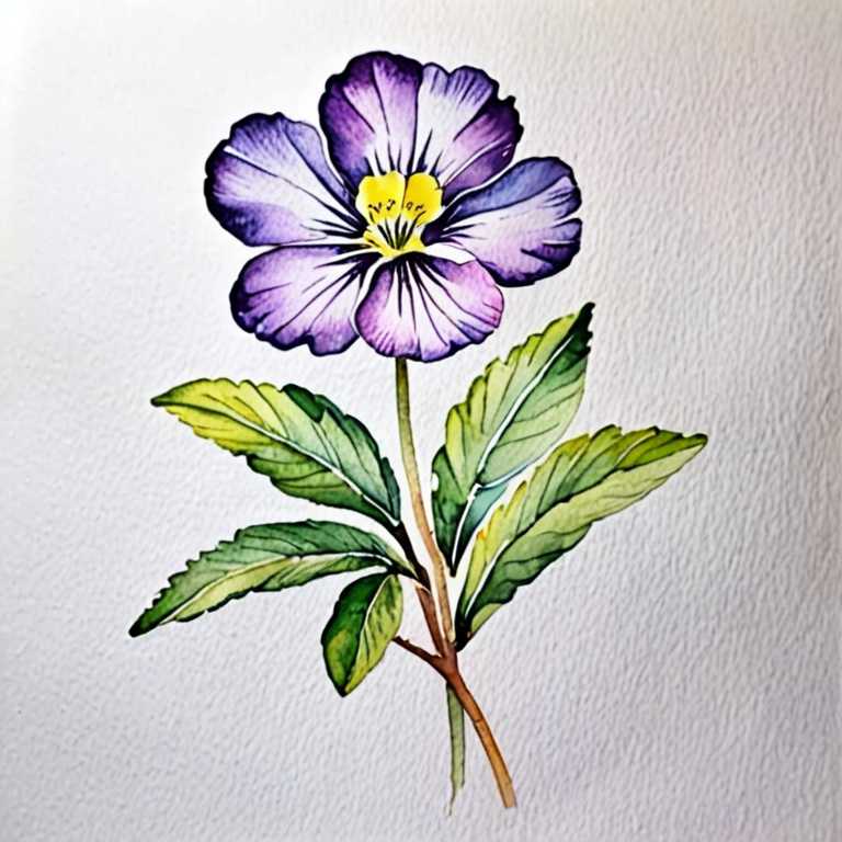 purple primrose, watercolor drawing, simple pale colors