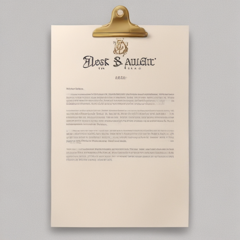 Elegant Document on Clipboard Featuring Decorative Header and ...