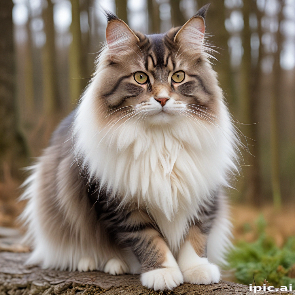 A Majestic Maine Coon Cat Posing Gracefully Among the Trees.