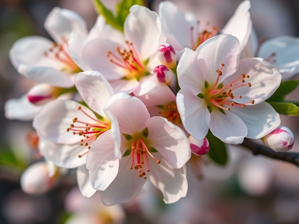 A close-up shot of blooming apple blossoms with soft, diffused lighting ...