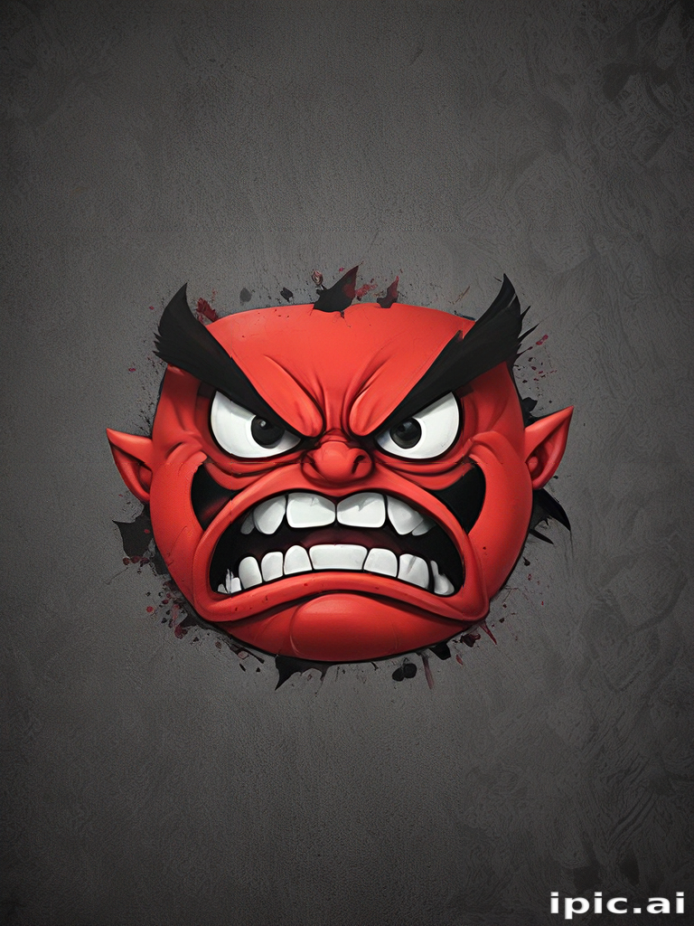 Fierce Red Demon Face with Intense Expression and Sharp Features