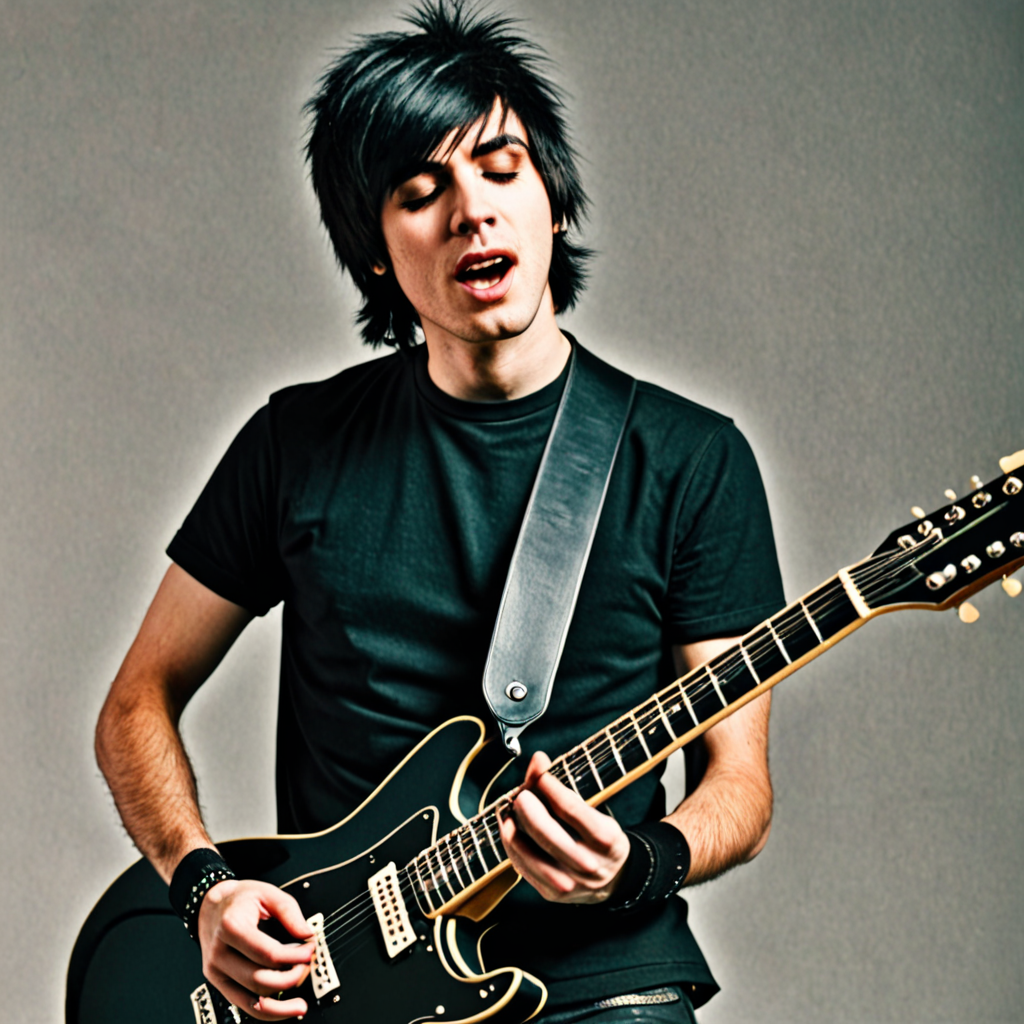 Guy in emo band singing and playing guitar