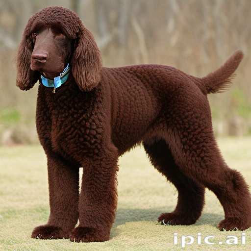 A Beautiful Chocolate Brown Dog with Curly Fur Standing Proudly Outdoors