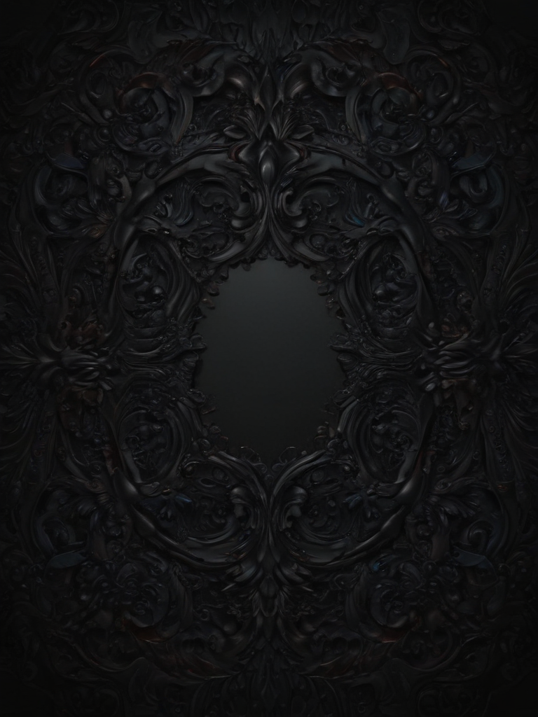 Intricate Dark Patterns Surrounding a Central Empty Space in Black Design