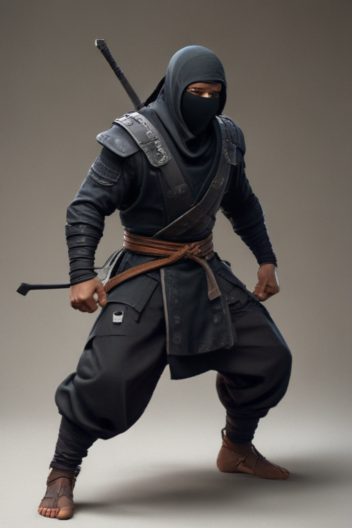 Dynamic Ninja Warrior in Traditional Gear Ready for Action and Adventure