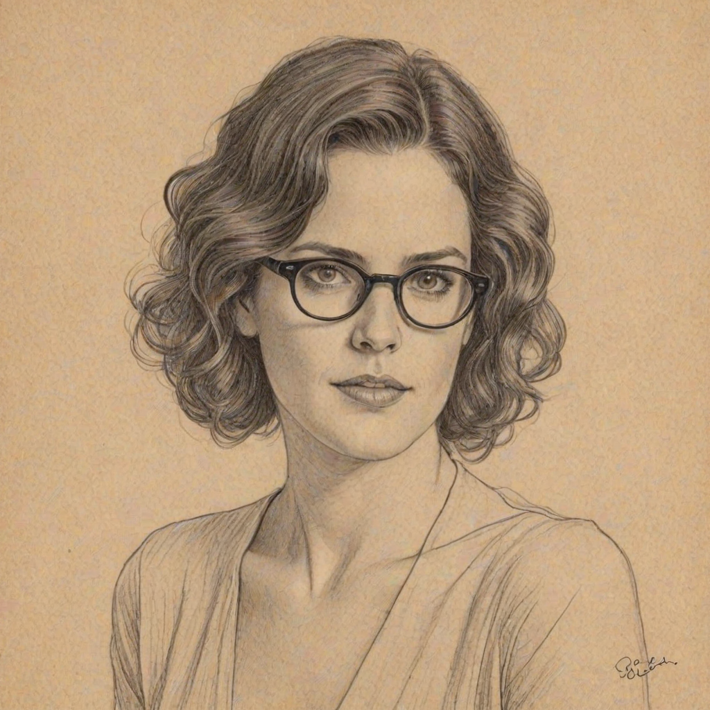 Elegant Portrait of a Woman with Curly Hair and Glasses