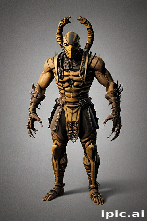 Fierce Warrior Character with Horns and Intricate Armor Design