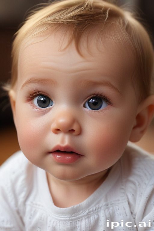 Adorable Baby with Bright Blue Eyes and Curly Hair Smiling Sweetly