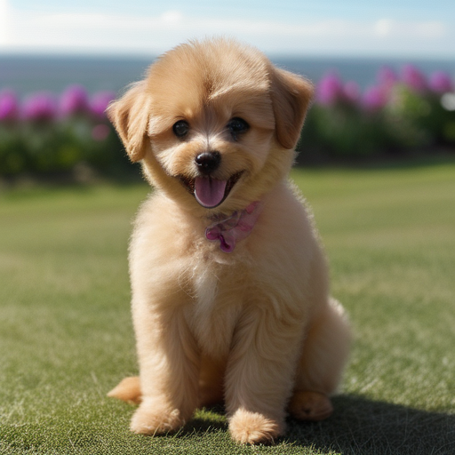 Adorable Golden Puppy Sitting Happily on the Green Grass Outdoors.