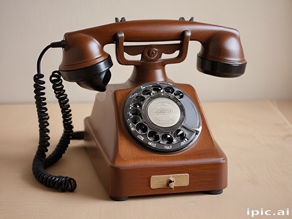 Classic Vintage Rotary Telephone with Wooden Finish and Coiled Cord Design
