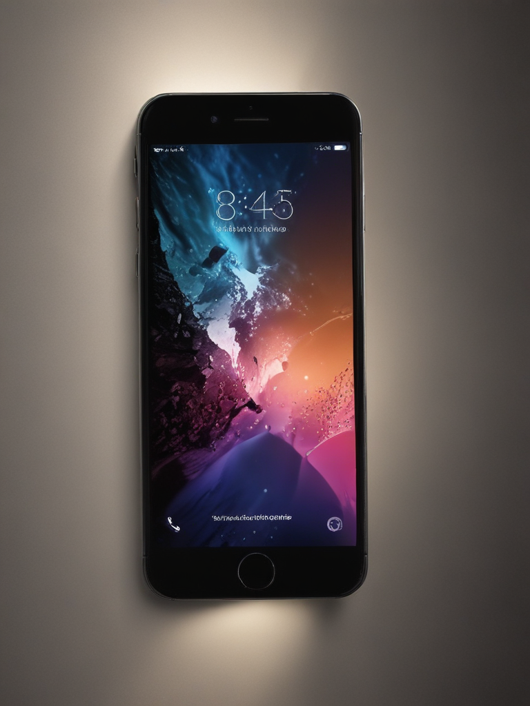 Modern Smartphone Displaying Colorful Abstract Wallpaper with Time and Date