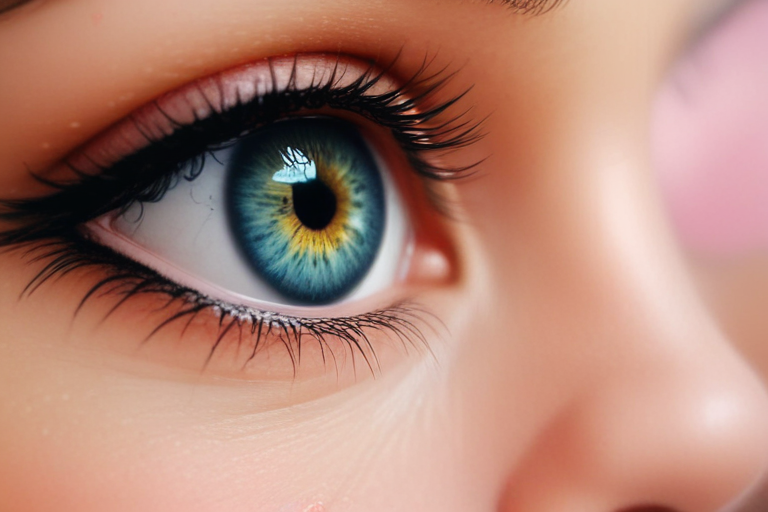 Close-Up View of a Realistic Doll's Eye with Striking Colors and Detail